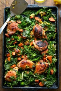 One Pan Chicken with Broccoli Rabe & Sweet Potatoes