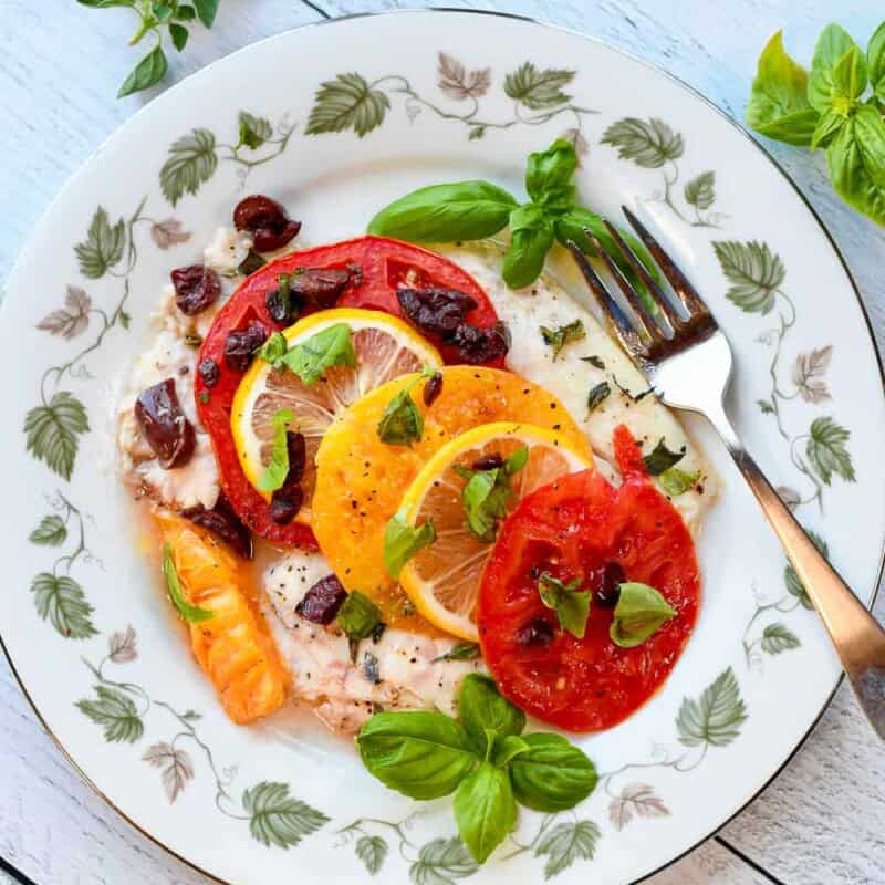 Easy Mediterranean Fish with Tomatoes and Basil | Eat Well Enjoy Life